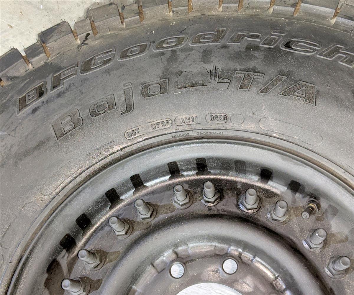 BF Goodrich Baja T/A 37X12.50R16.5LT Radial Tire Mounted on 24 Bolt Rim 100% Tread HMMWV